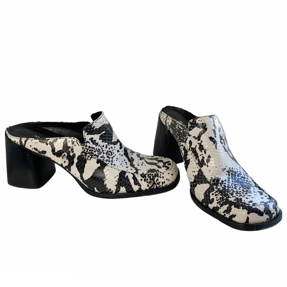 Mango Leather Snake Animal Print Block Heel Mule - Gem